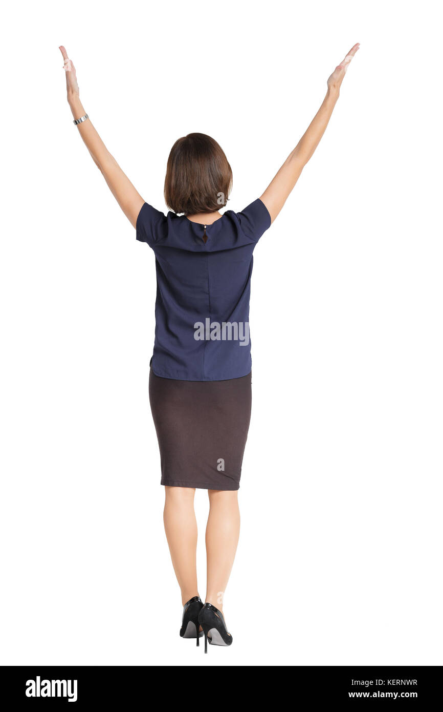 woman standing with her back on white background Stock Photo - Alamy