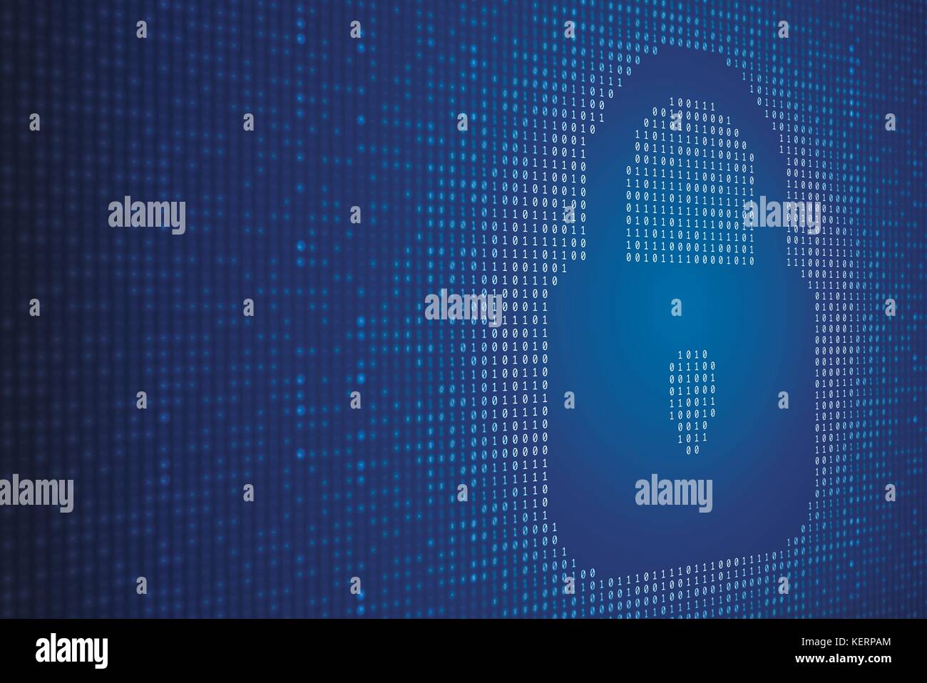 Binary data code background with locked padlock icon. Online security ...