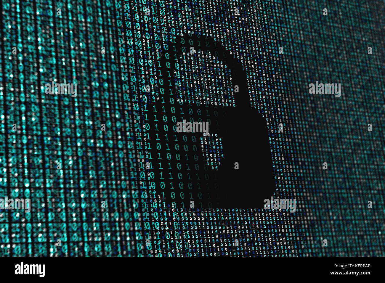 Binary data code background with locked padlock icon. Online security ...