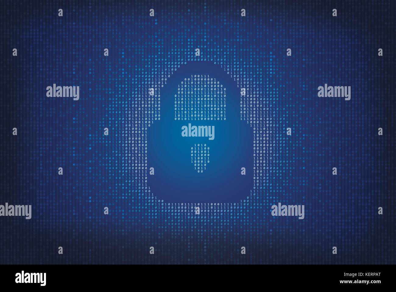 Binary data code background with locked padlock icon. Online security ...