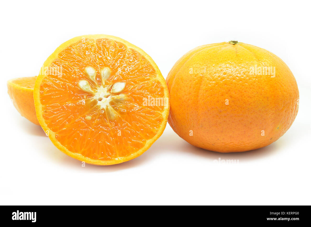 Mandarin oranges with segments, isolated on white background Stock ...