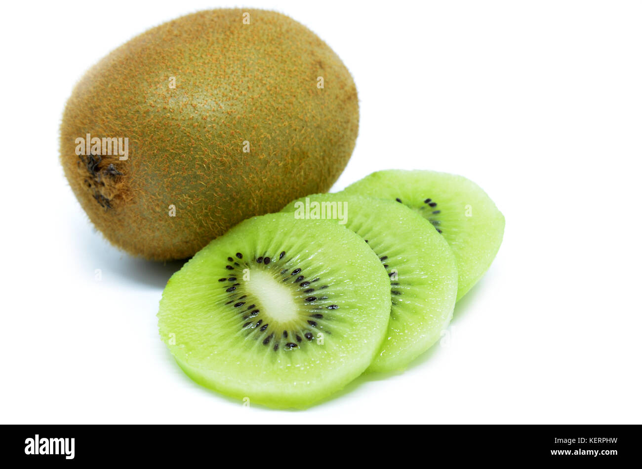 Kiwi fruit, slice of qiwi isolated on white background. Cut of green ...