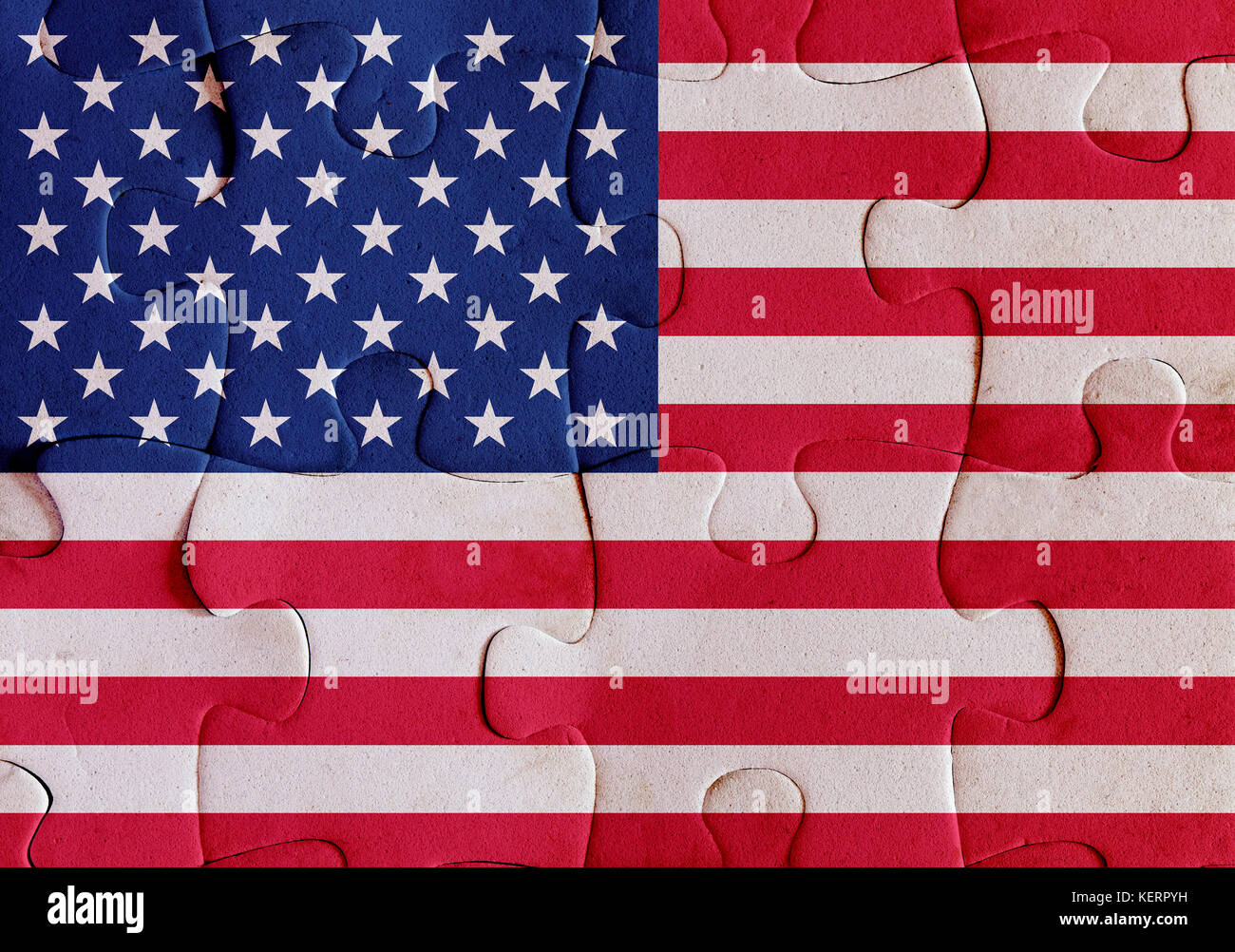 Illustration of a flag of United States of America over some puzzle ...