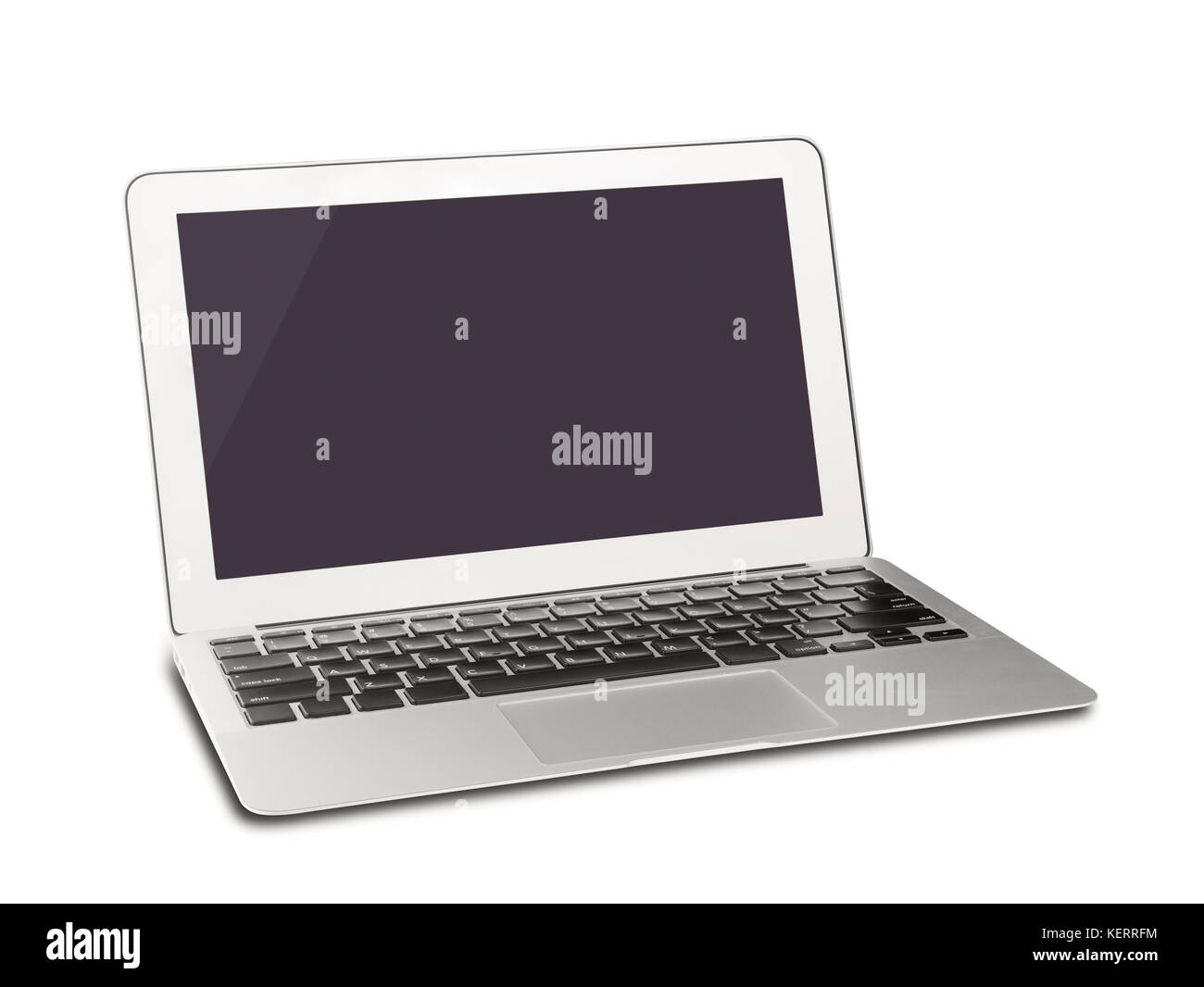 Silver laptop with blank screen Stock Photo - Alamy