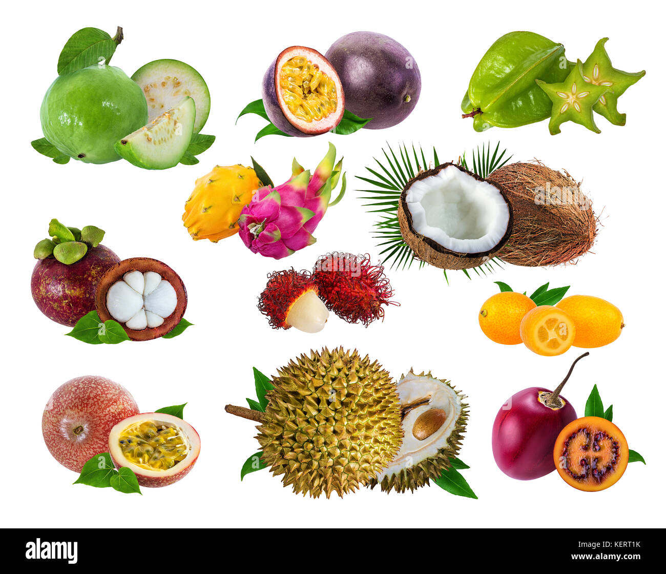 collection of exotic fruits isolated on white background Stock Photo ...