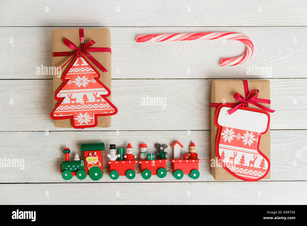 Vintage gift box package on white wooden background Stock Photo - Alamy