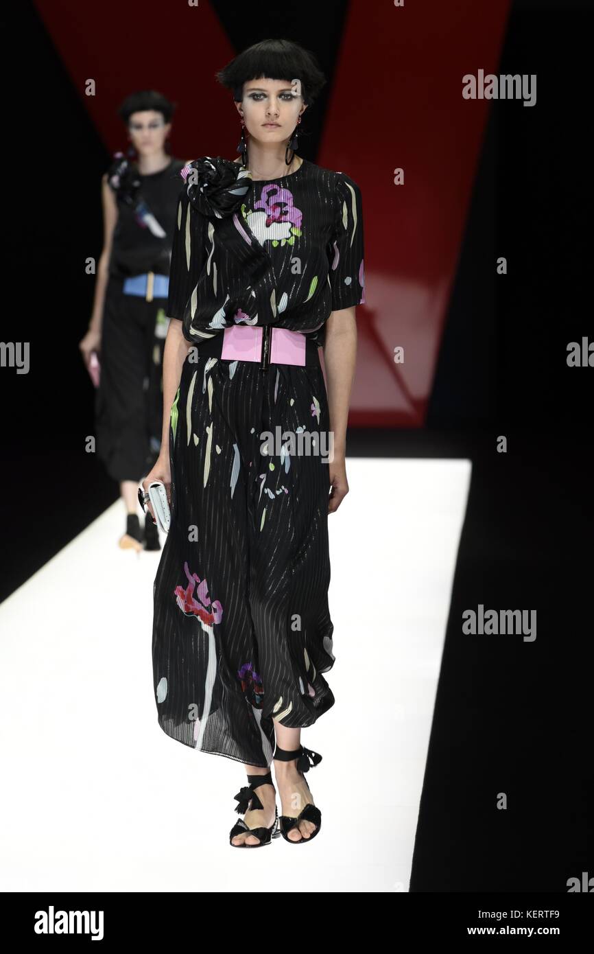 A model on the catwalk at the Giorgio Armani show during Milan Fashion ...
