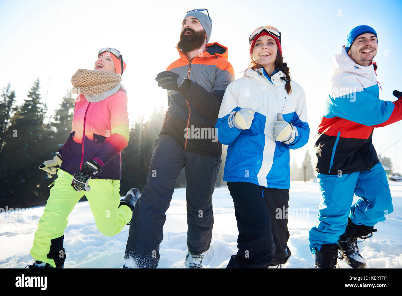 Group of friends on the winter holidays Stock Photo - Alamy
