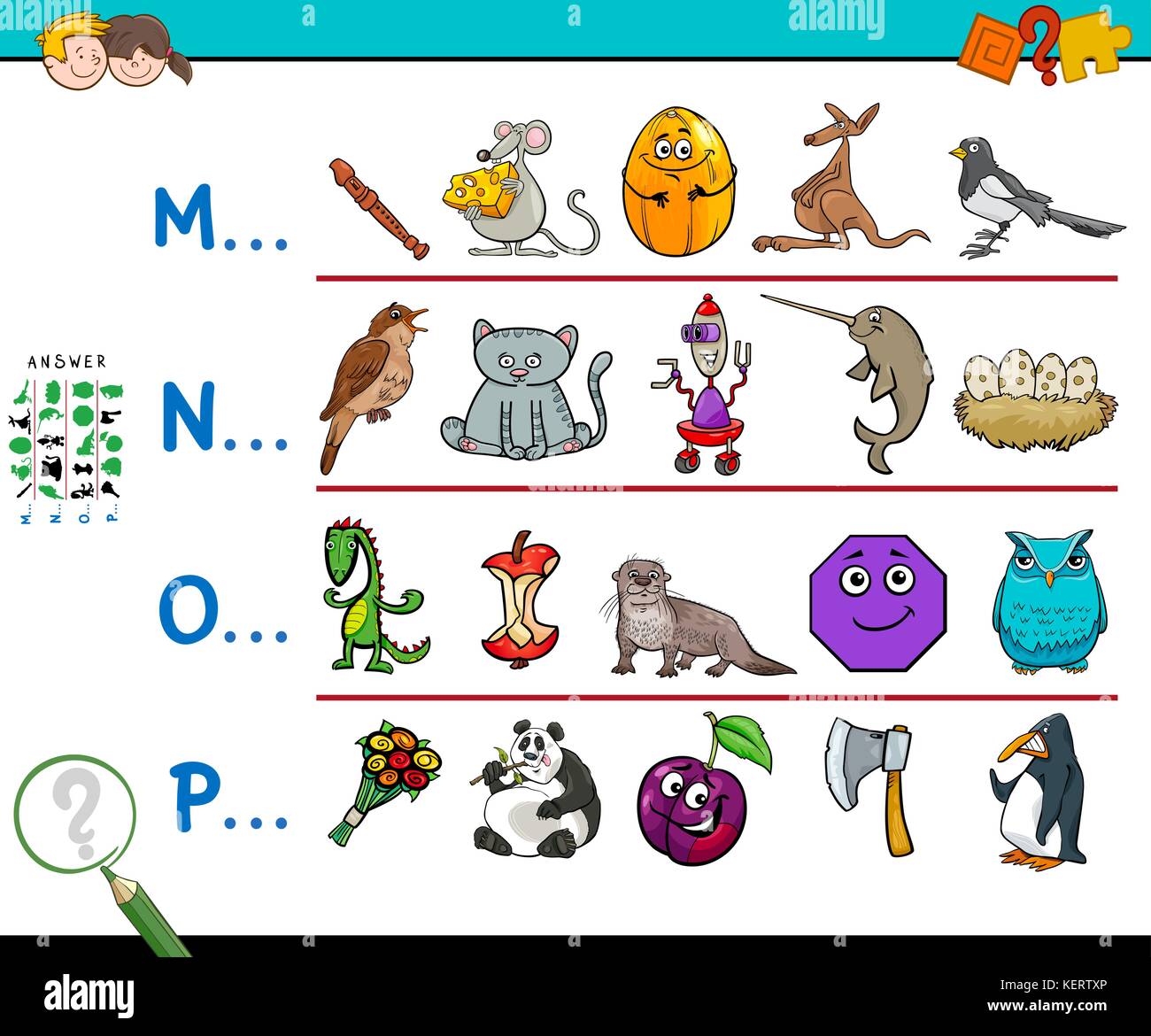 Cartoon Illustration of Finding Pictures Starting with Referred Letter ...