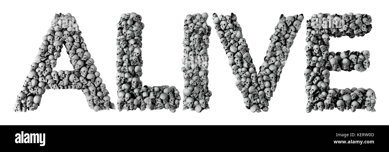 Alive word made from a skull font. 3D Rendering Stock Photo - Alamy
