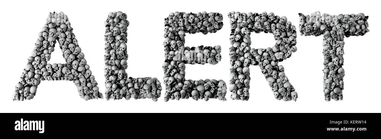 Alert word made from a skull font. 3D Rendering Stock Photo - Alamy