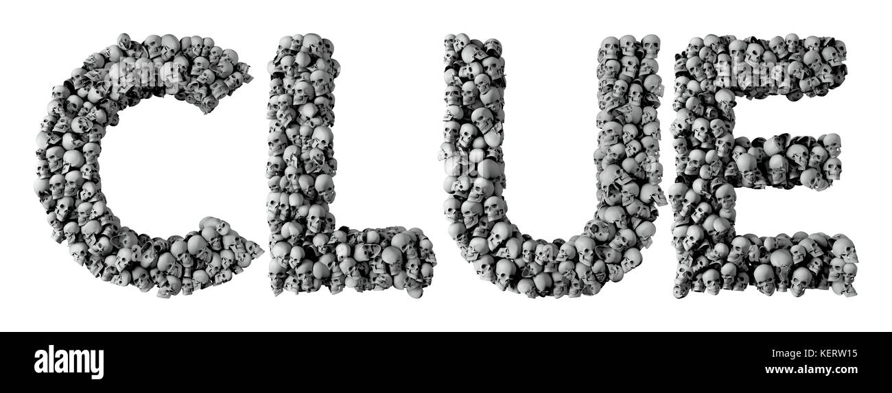 Clue word made from a skull font. 3D Rendering Stock Photo - Alamy