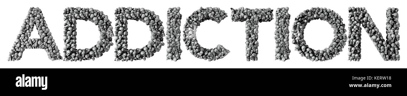 Addiction word made from a skull font. 3D Rendering Stock Photo - Alamy