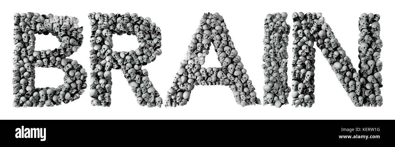 Brain word made from a skull font. 3D Rendering Stock Photo - Alamy