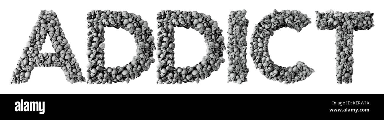 Addict word made from a skull font. 3D Rendering Stock Photo - Alamy