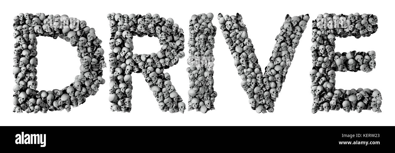 Drive word made from a skull font. 3D Rendering Stock Photo - Alamy