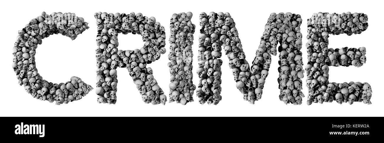 Crime word made from a skull font. 3D Rendering Stock Photo - Alamy