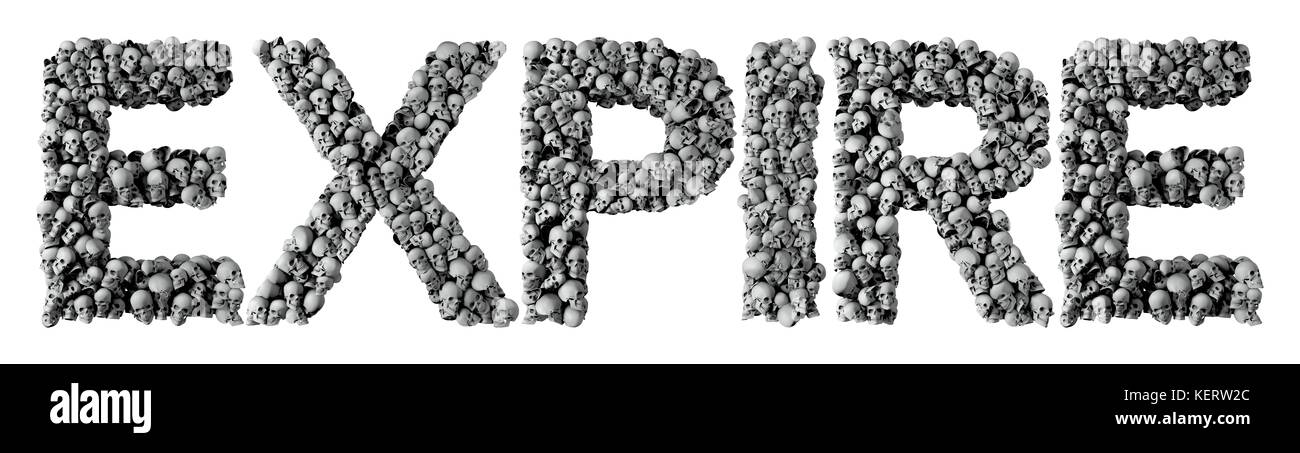 Expire word made from a skull font. 3D Rendering Stock Photo - Alamy