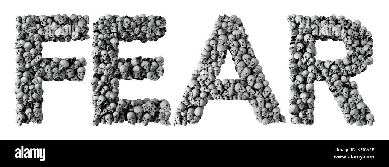Fear word made from a skull font. 3D Rendering Stock Photo - Alamy