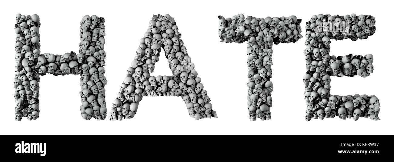 Hate word made from a skull font. 3D Rendering Stock Photo - Alamy