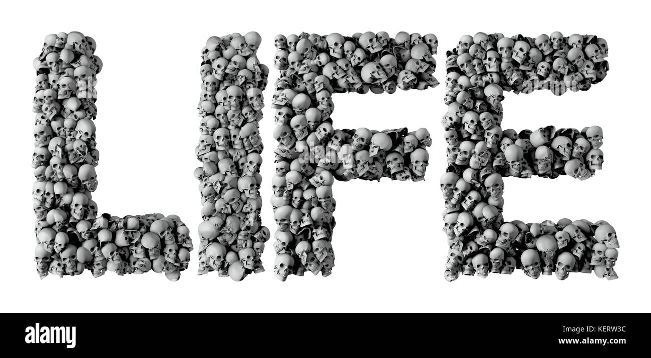 Life word made from a skull font. 3D Rendering Stock Photo - Alamy