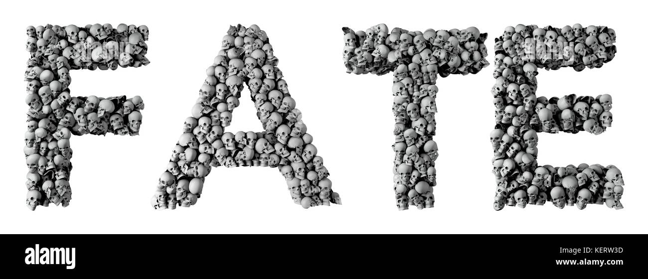 Fate word made from a skull font. 3D Rendering Stock Photo - Alamy