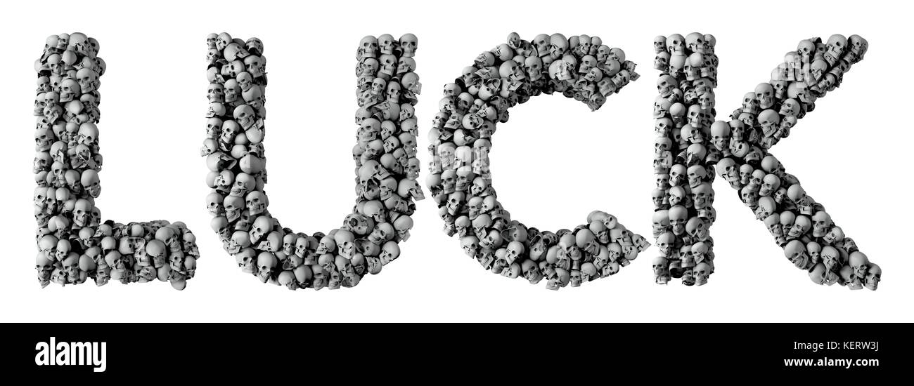 Luck word made from a skull font. 3D Rendering Stock Photo - Alamy