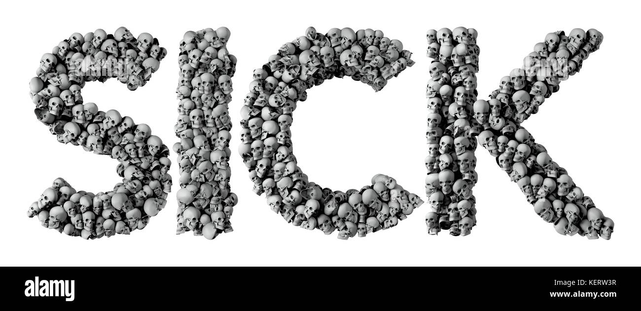 Sick word made from a skull font. 3D Rendering Stock Photo - Alamy