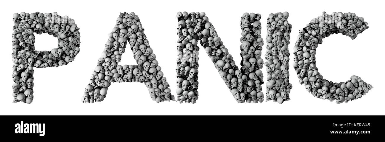 Panic word made from a skull font. 3D Rendering Stock Photo - Alamy