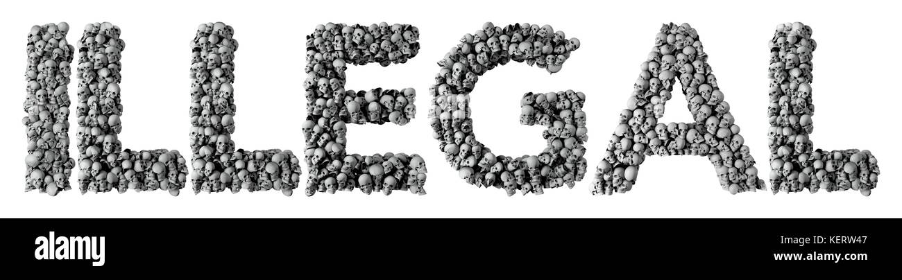 Illegal word made from a skull font. 3D Rendering Stock Photo - Alamy