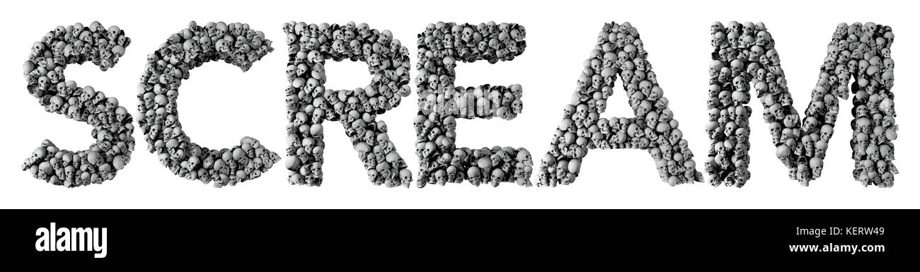 Scream word made from a skull font. 3D Rendering Stock Photo - Alamy