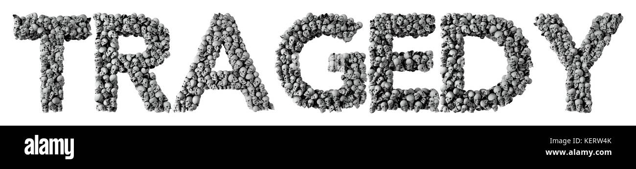 Tragedy word made from a skull font. 3D Rendering Stock Photo - Alamy