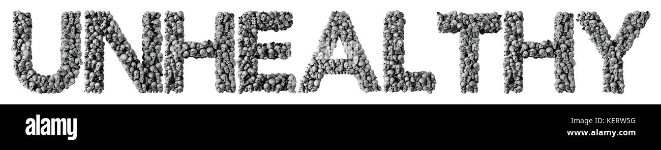 Unhealthy word made from a skull font. 3D Rendering Stock Photo - Alamy