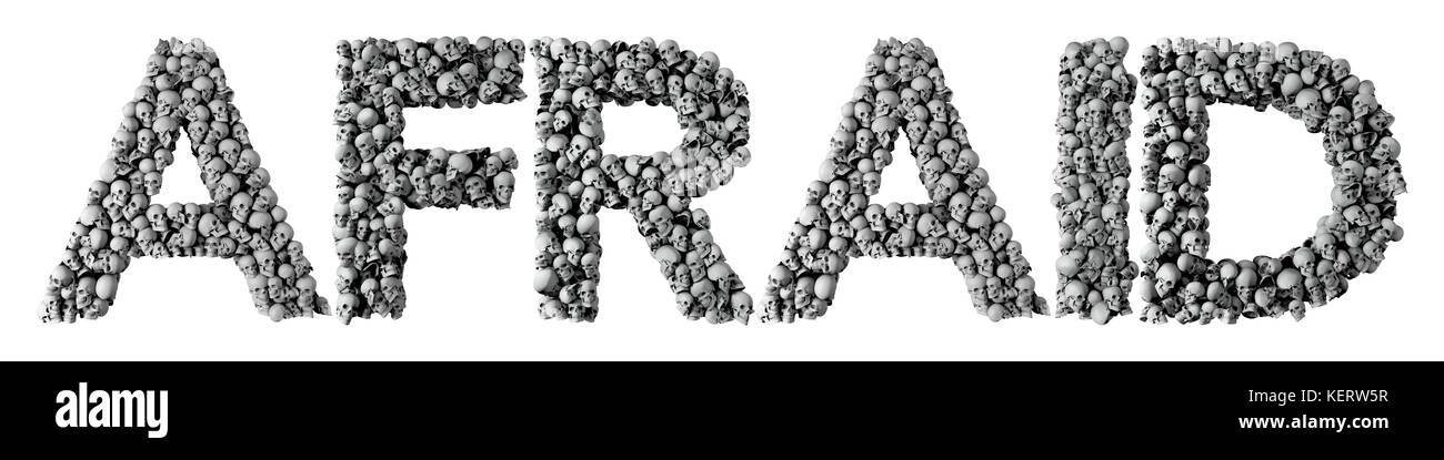 Afraid word made from a skull font. 3D Rendering Stock Photo - Alamy