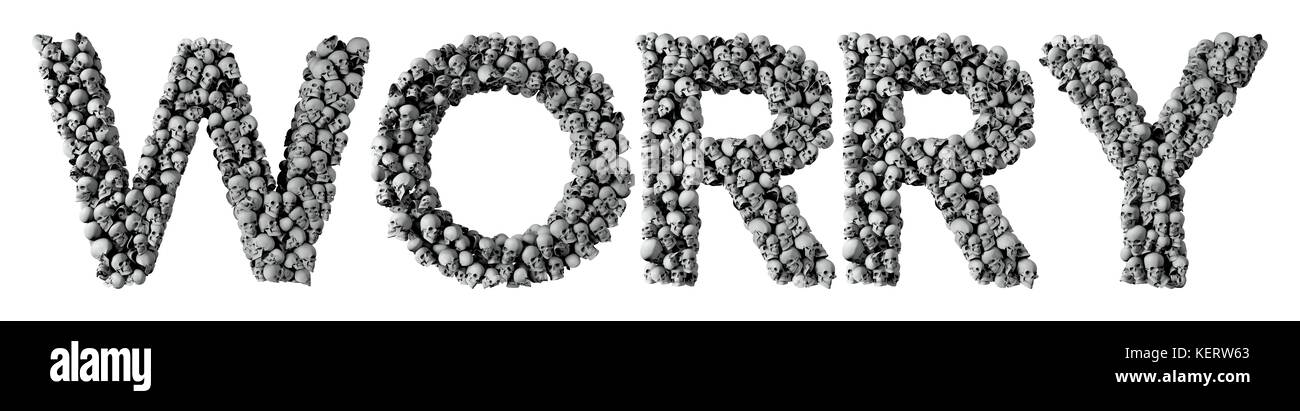 Worry word made from a skull font. 3D Rendering Stock Photo - Alamy