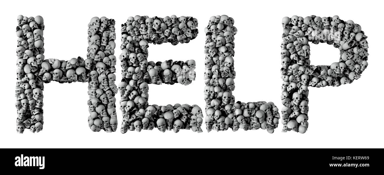 Help word made from a skull font. 3D Rendering Stock Photo - Alamy