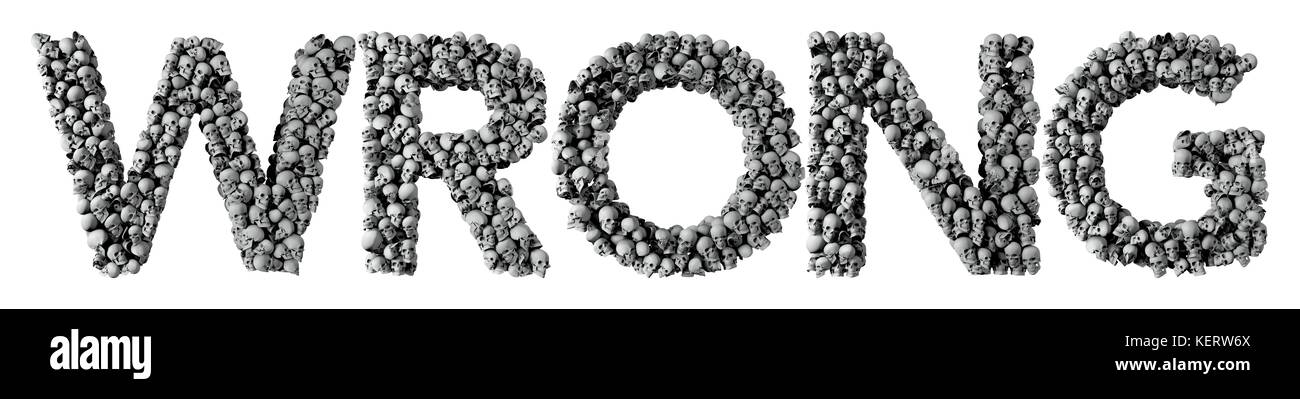 Wrong word made from a skull font. 3D Rendering Stock Photo - Alamy