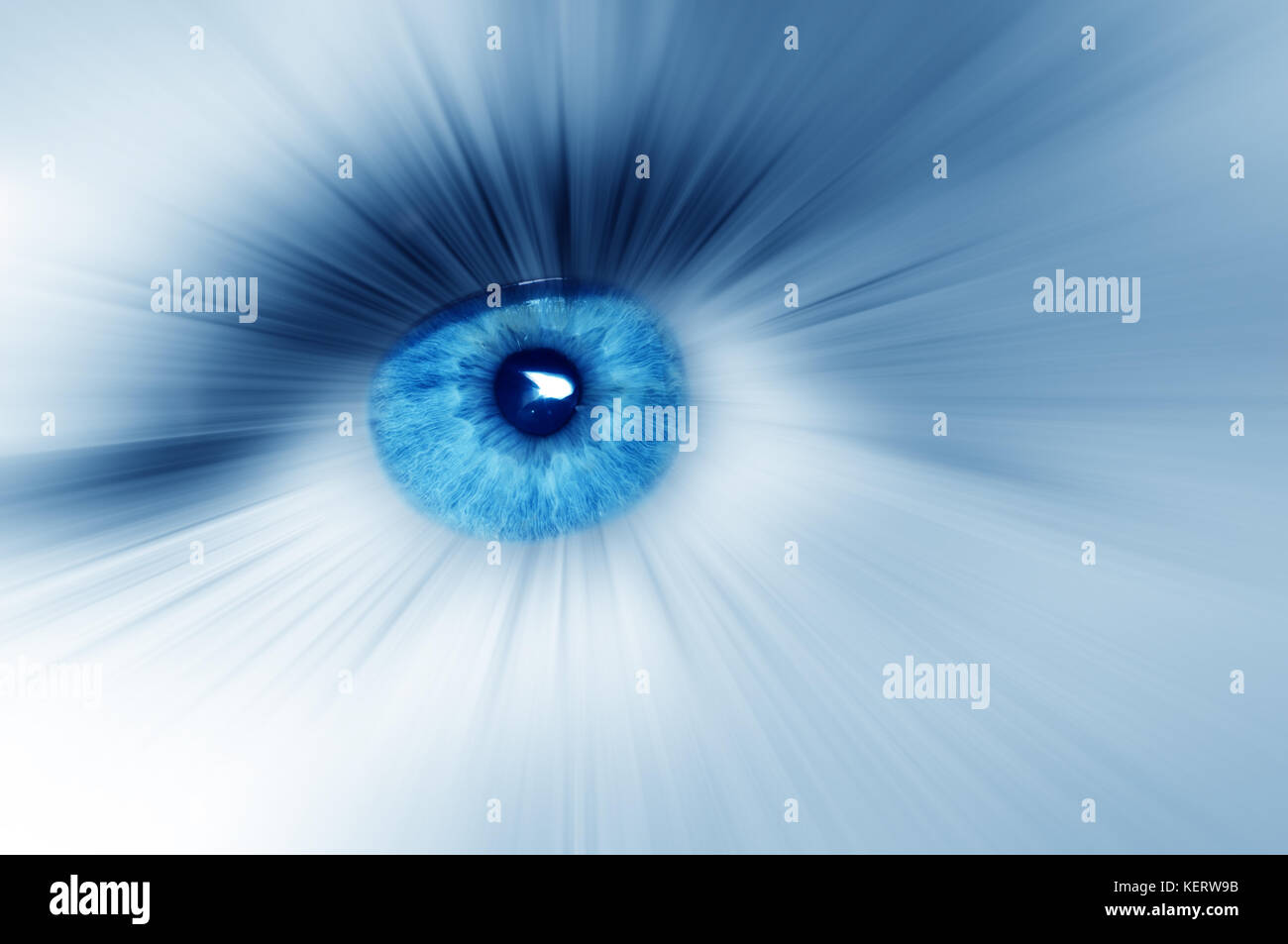 Beautiful blue eye with diverge rays in all directions, abstract dreamy ...