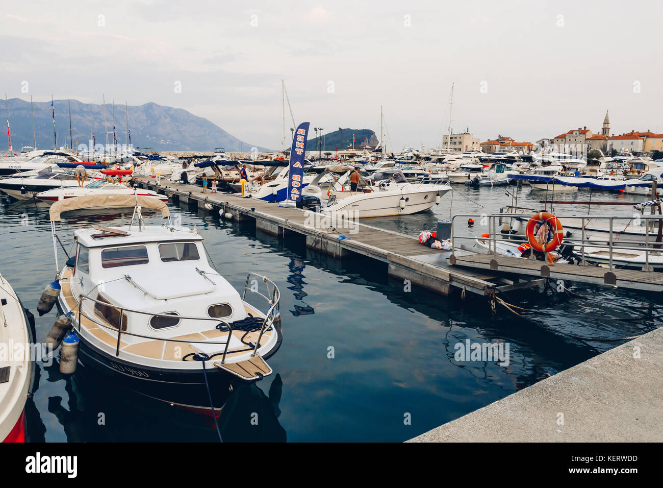 BUDVA, MONTENEGRO - AUGUST 16, 2017: boats in the port in Budva Stock ...