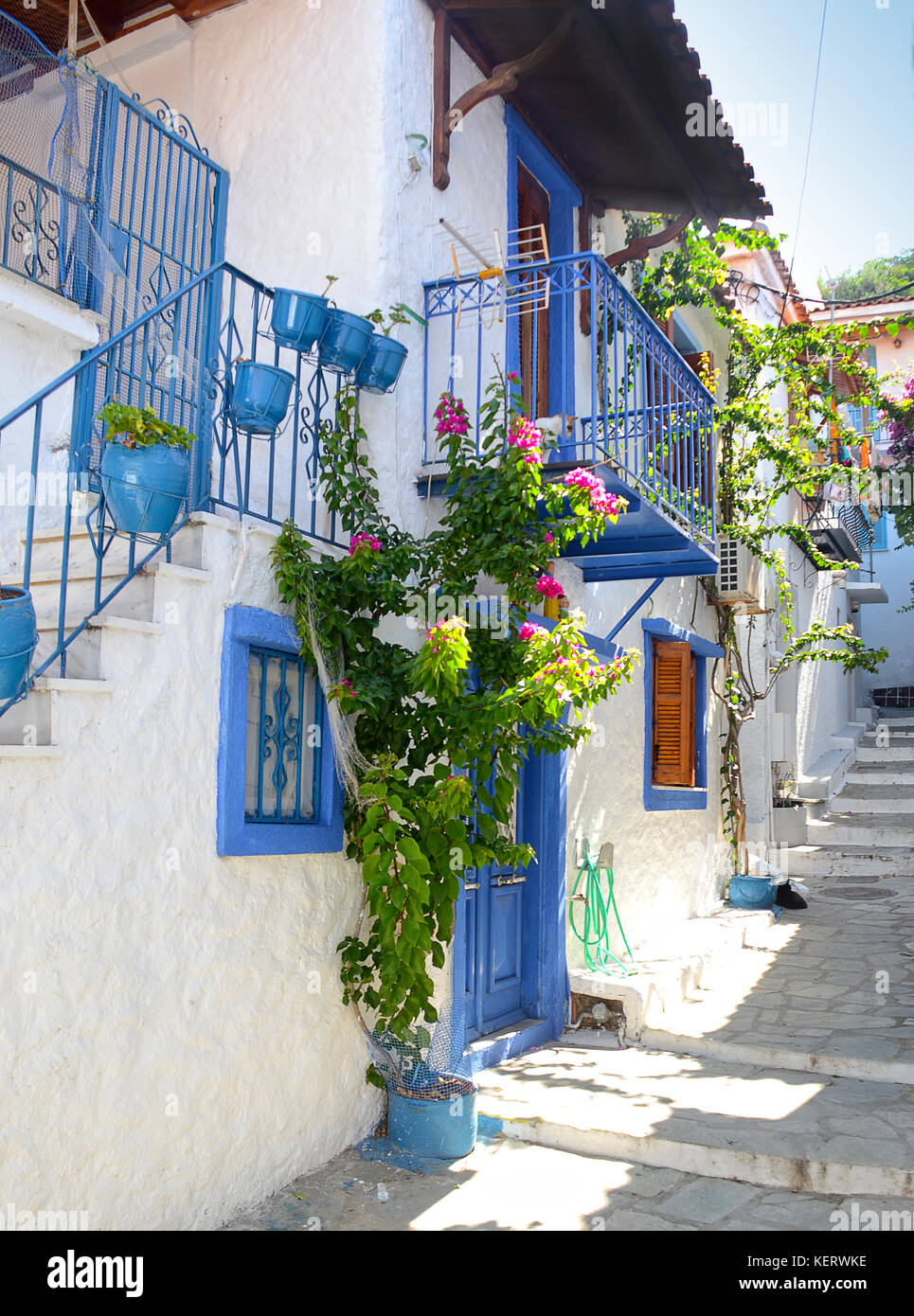 Typical Greek house in Skiathos town on Skiathos island - Greece Stock ...