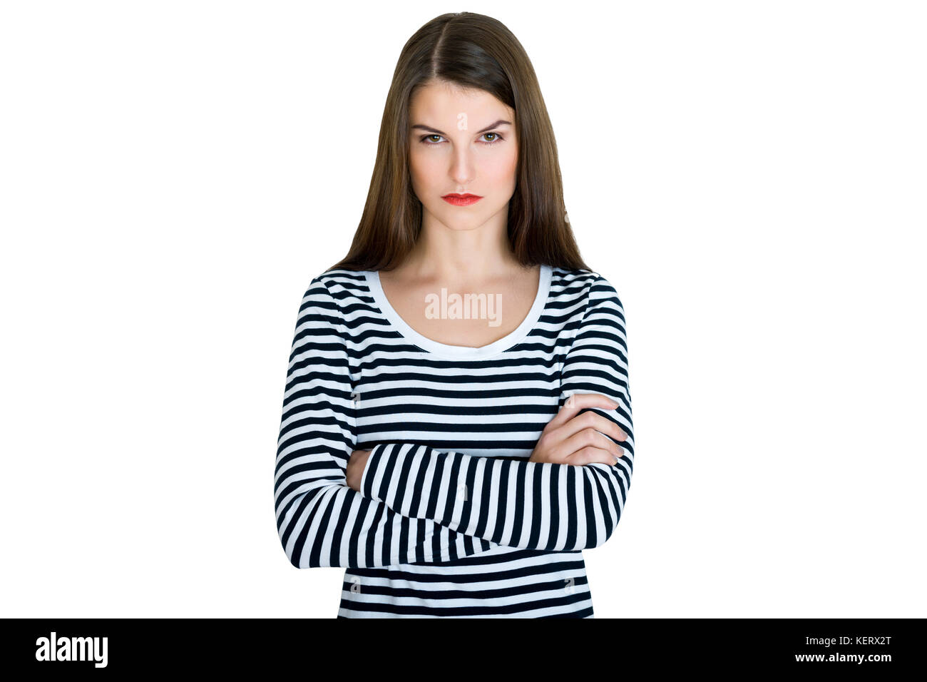 Young serious angry woman portrait on a white background Stock Photo ...