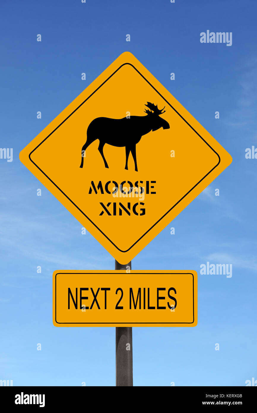 Alaska moose xing crossing road sign hi-res stock photography and ...