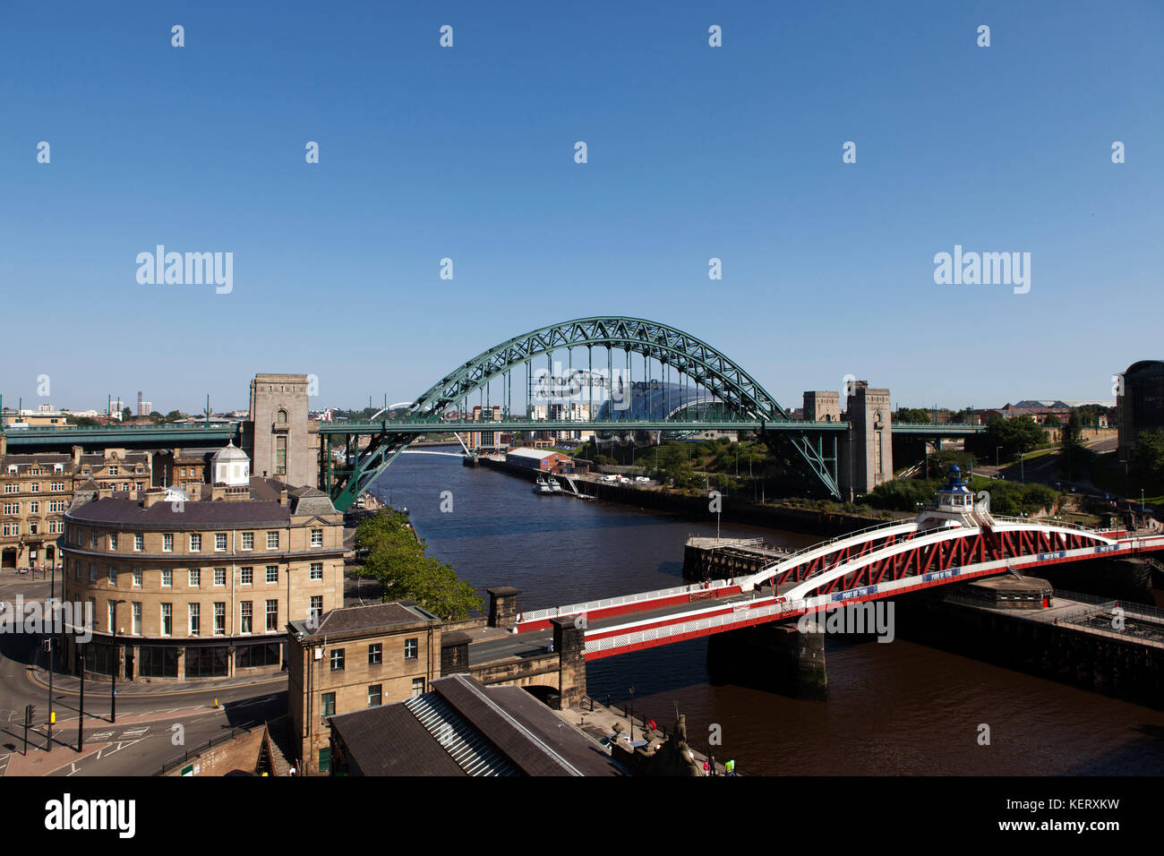 The Swing Bridge and Tyne Bridge in Newcastle-upon-Tyne, England. The ...