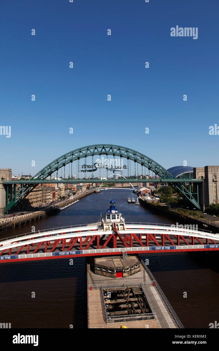 The Swing Bridge and Tyne Bridge in Newcastle-upon-Tyne, England. The ...