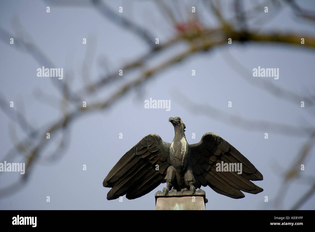 Statue of eagle on the top of Baroque Old Palace in Ostromecko, Poland ...