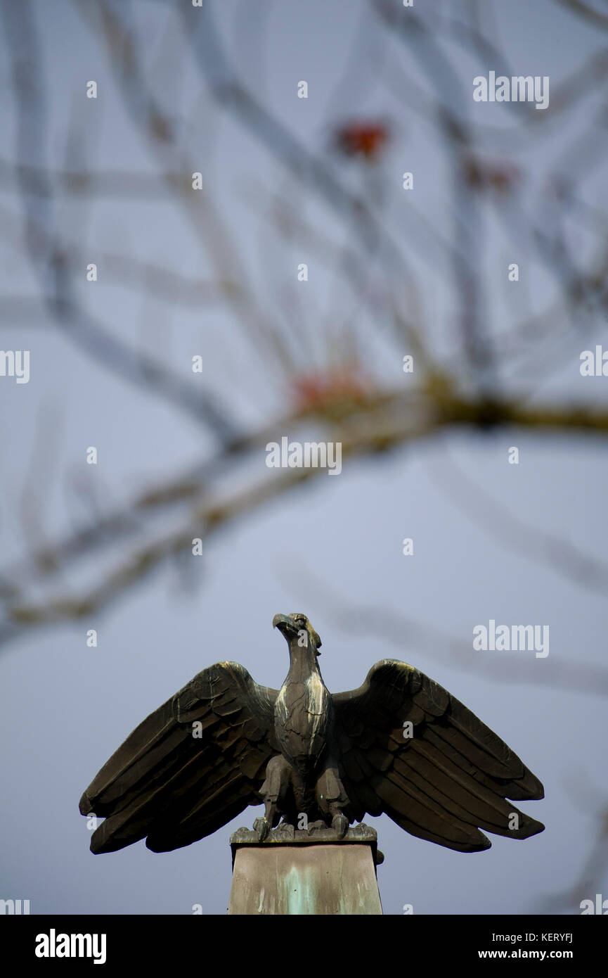 Statue of eagle on the top of Baroque Old Palace in Ostromecko, Poland ...