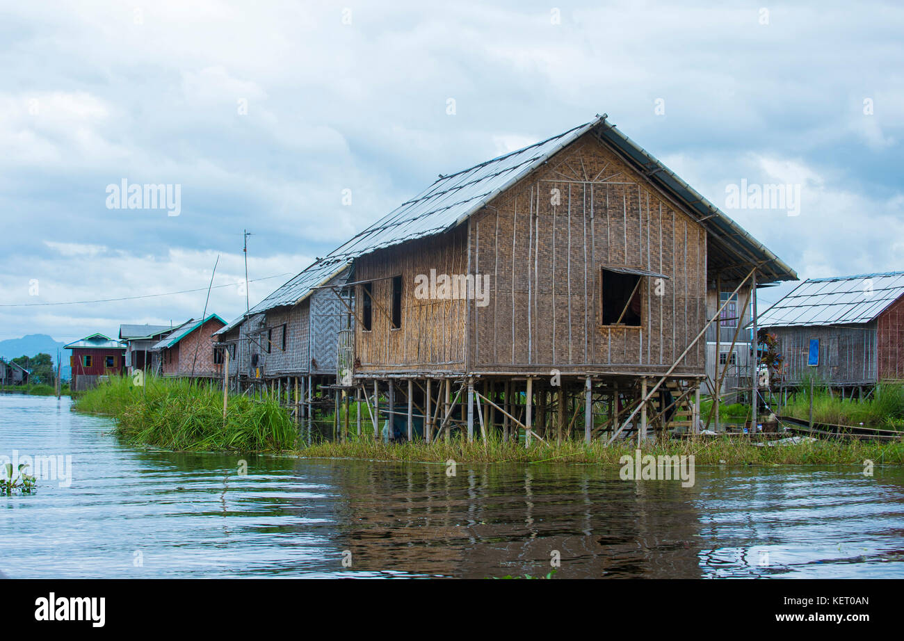 Traditional wooden stilt houses in Inle lake Myanmar Stock Photo - Alamy