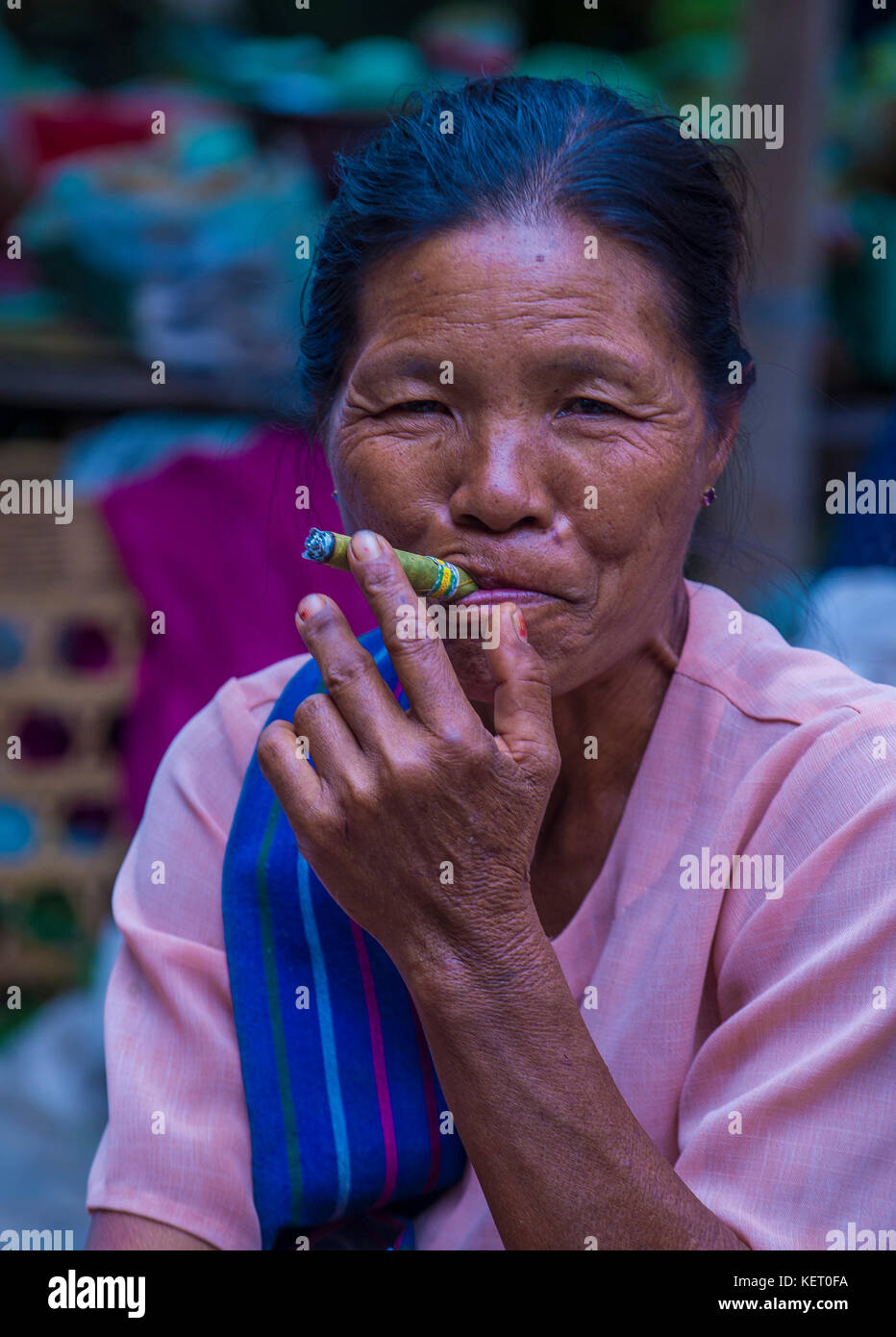 Burmese woman smoking inle myanmar hi-res stock photography and images ...