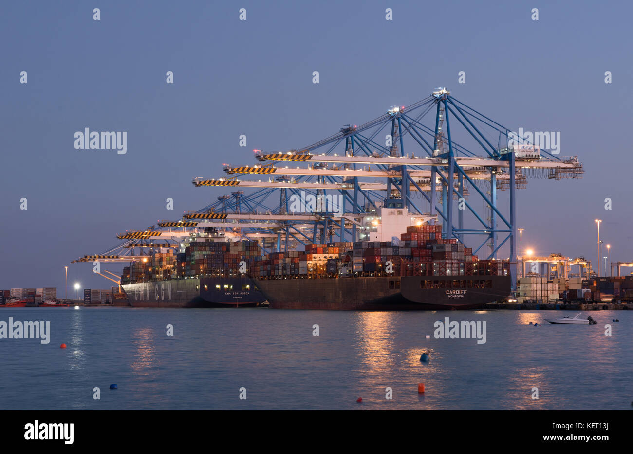 Container port at night Stock Photo - Alamy