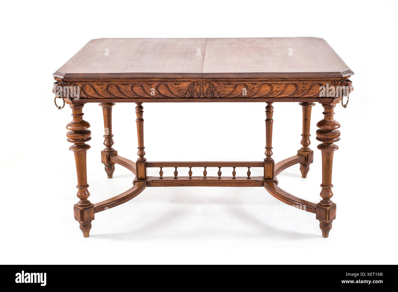 Wooden brown antique table isolated on white background Stock Photo - Alamy